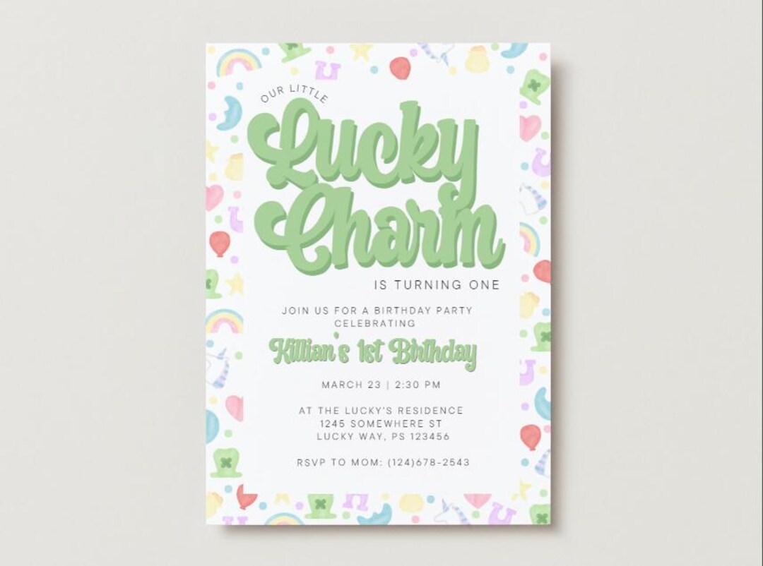Editable Lucky Charm Birthday Party Invitation, Saint Patrick's Day ...