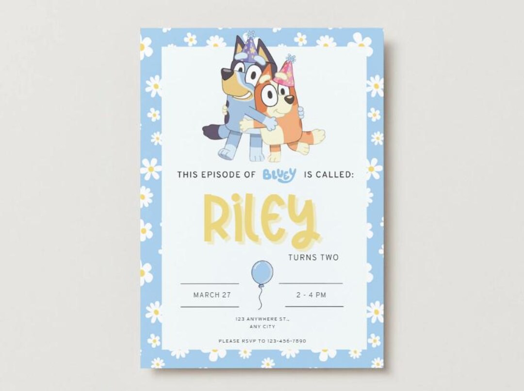 Editable Blue Character Birthday Invitation, Birthday Party Invitation ...