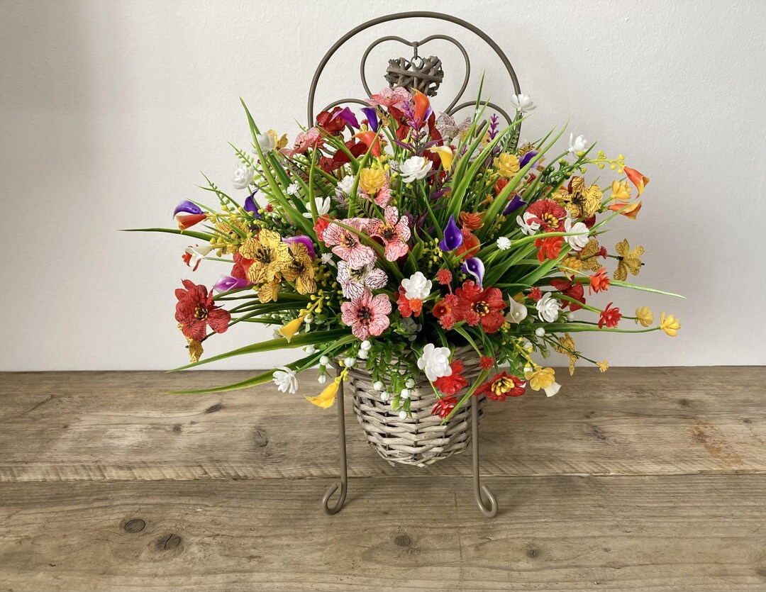 Floral Rattan & Metal Chair Planter - Etsy