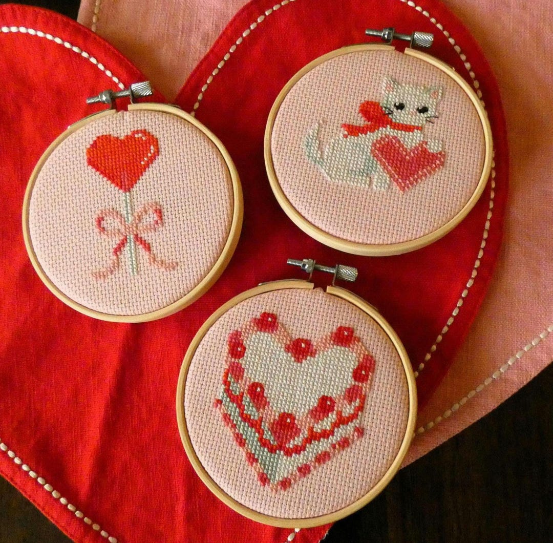 Valentine's Day Cross Stitch Patterns, Set of 3 - Etsy