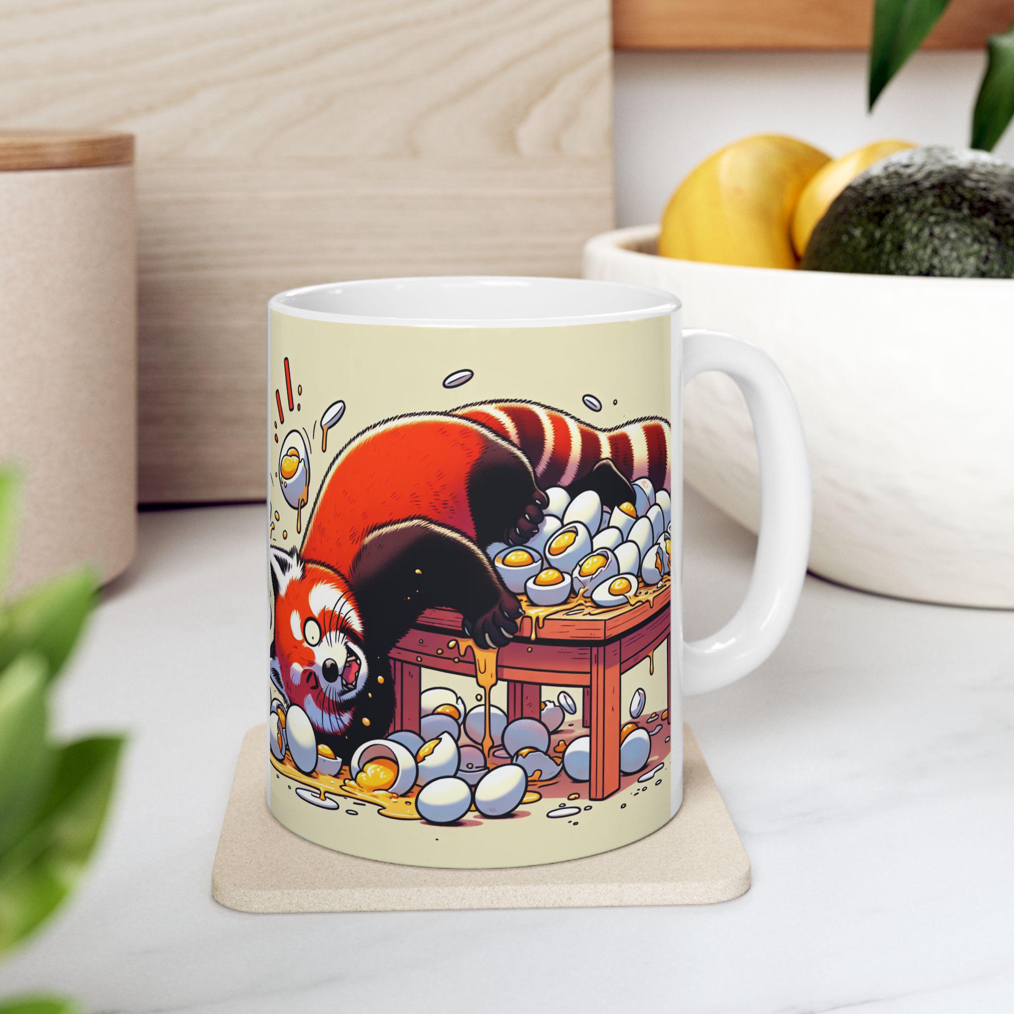 Playful Red Panda Deviled Egg Cartoon Ceramic Mug, Fun Animal Design ...
