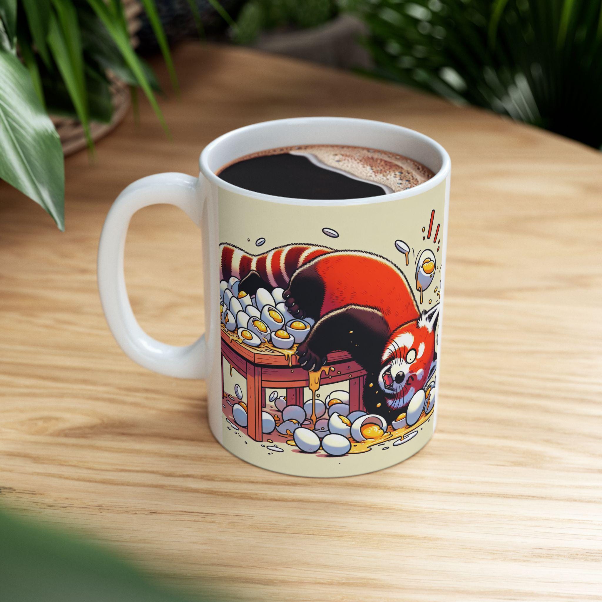 Playful Red Panda Deviled Egg Cartoon Ceramic Mug, Fun Animal Design ...
