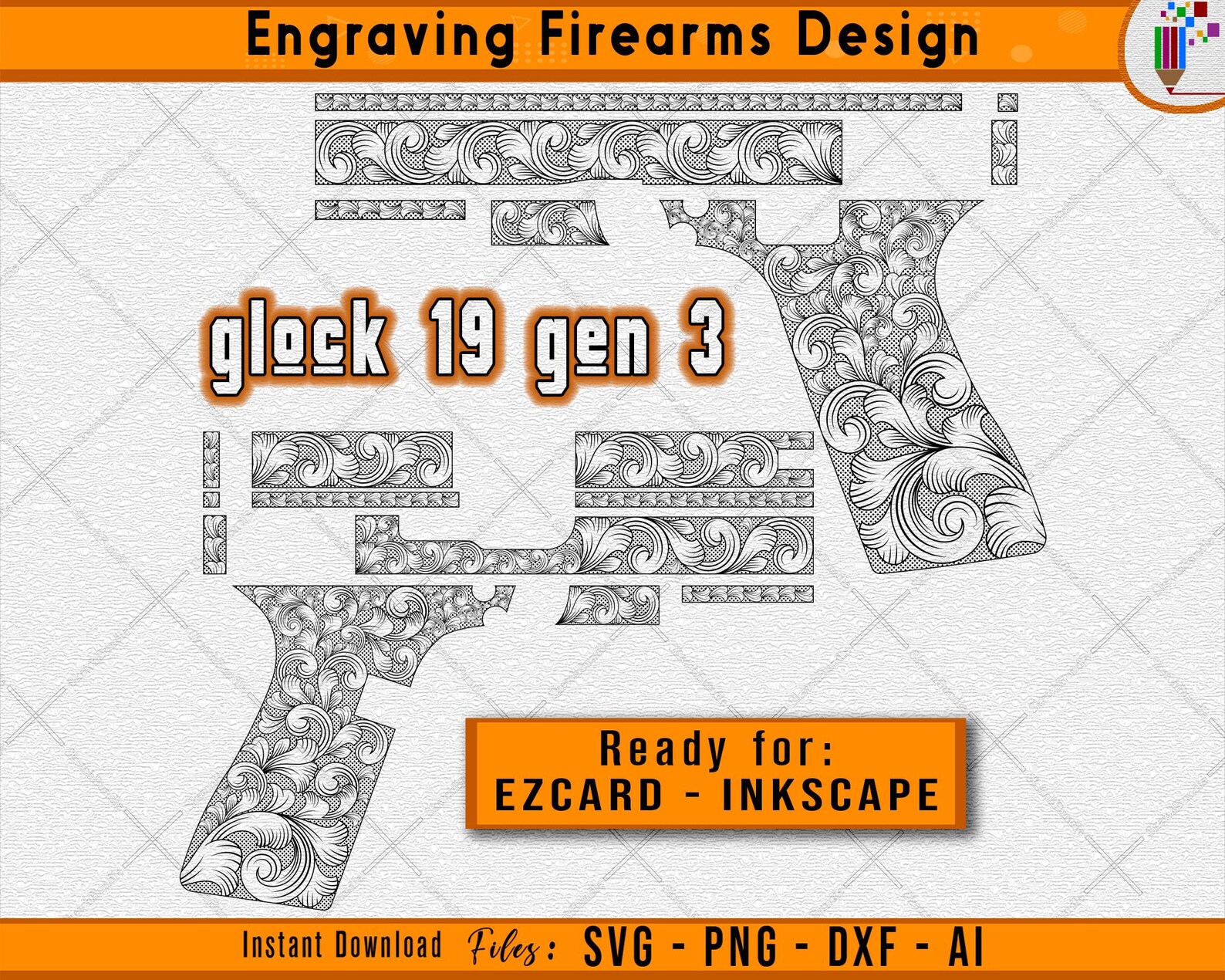 Custom Glock19 Gen3 Firearms Scroll Stippling Files, Scroll Stippling ...