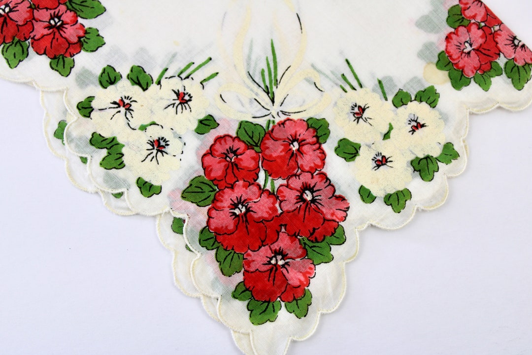 Vintage Floral Handkerchief Red & Cream Pansies Hanky Hankie FH57 - Etsy