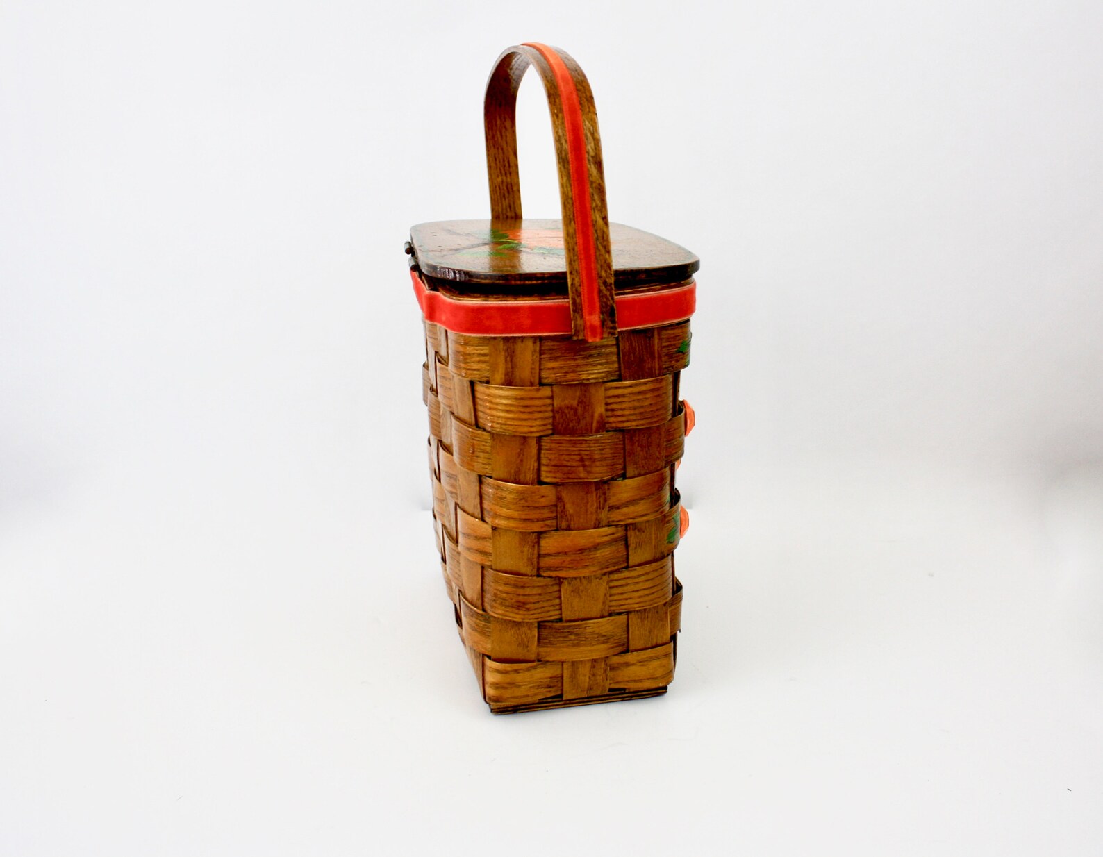 60s Basket Purse Tall Wood Basket Purse Hand-painted Orange Tree W ...