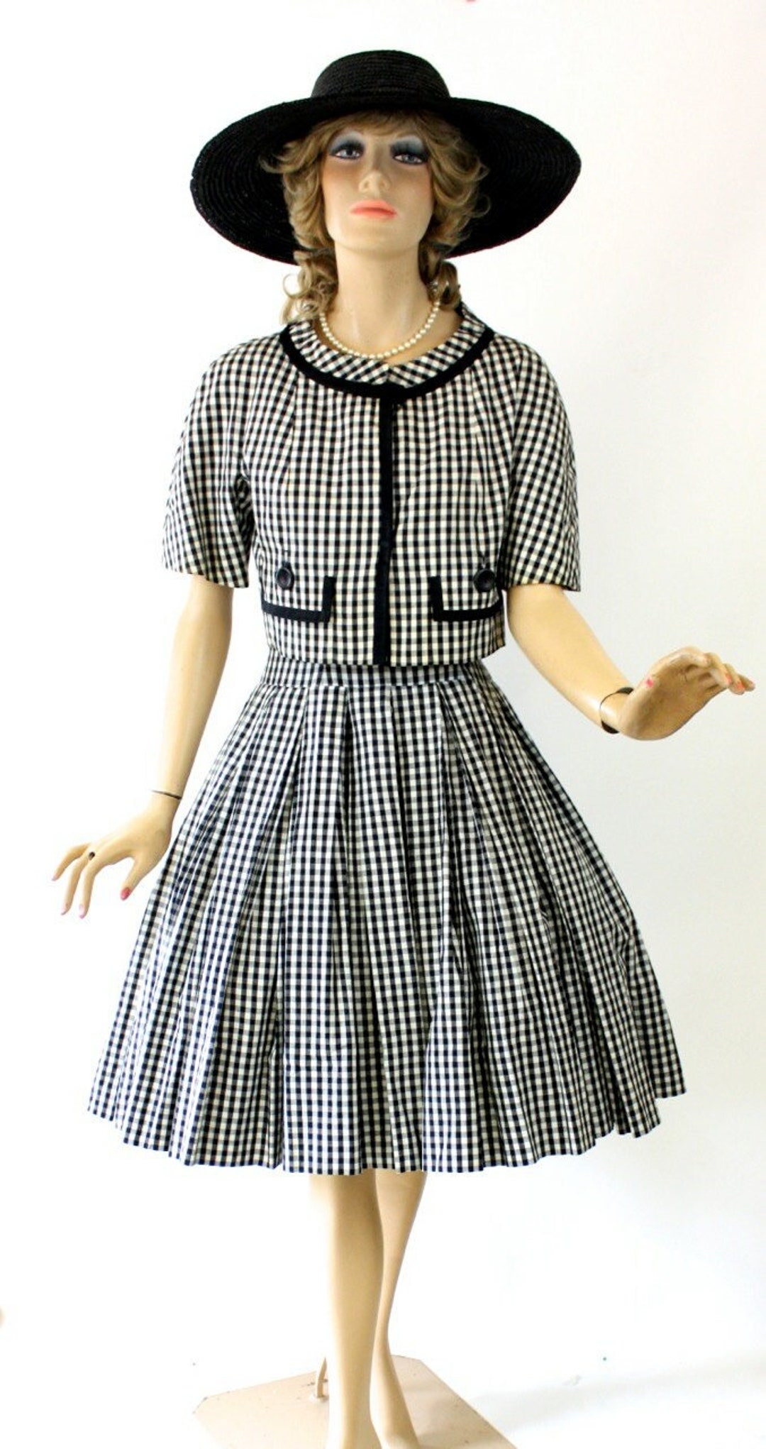Vintage Sundress W Jacket Black & White Cotton Check Size S Bust 36 - Etsy