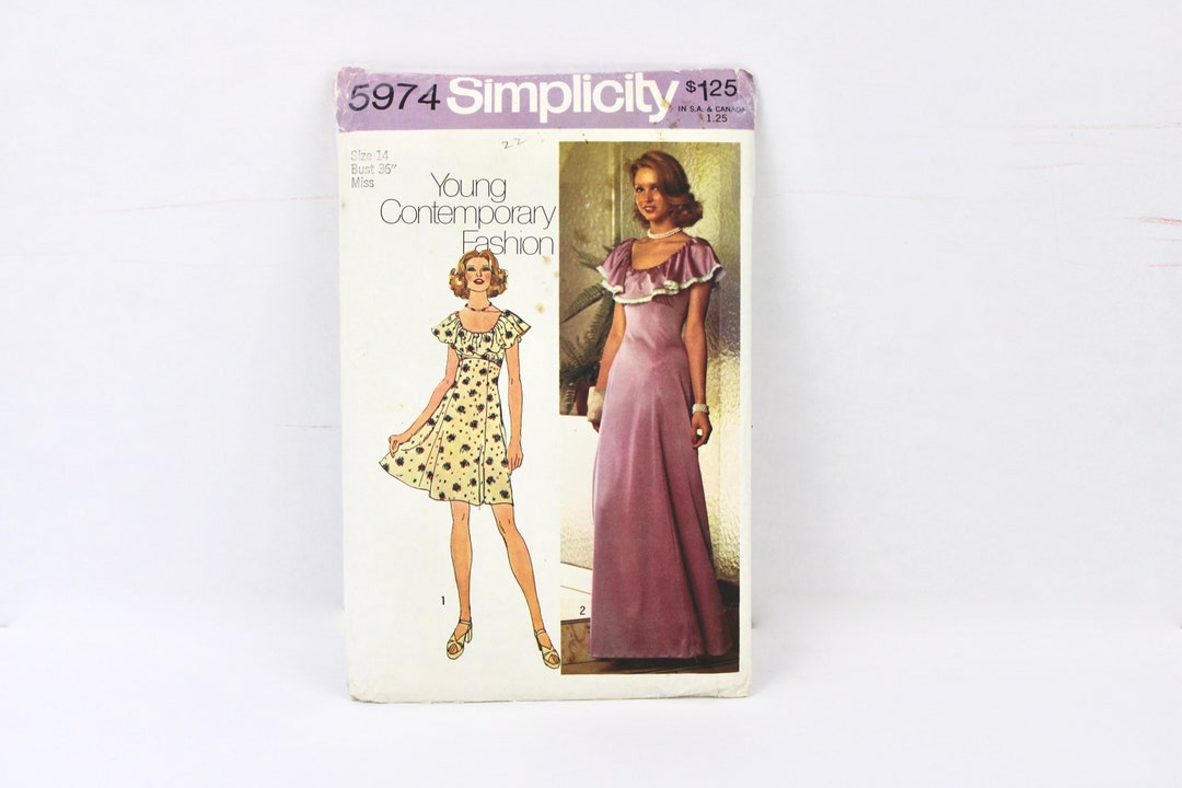 1973 Simplicity Prom Dress Pattern No5974 Original Ruffle Low Cut Maxi ...