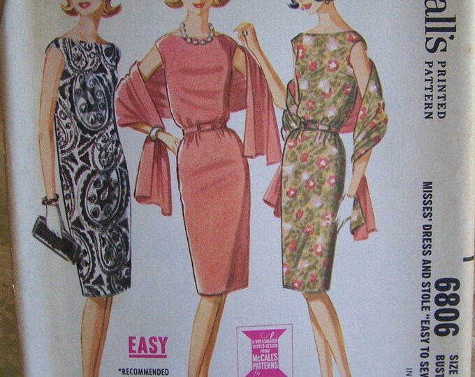 Uncut Vintage 1963 Day Evening Cocktail Dress W Shawl Wrap Mccalls ...