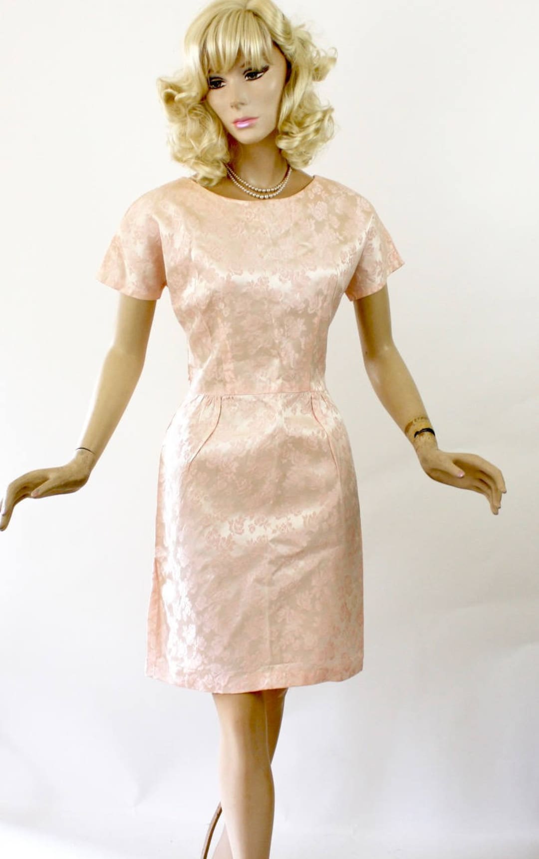 Vintage Dinner Dress Pink Satin Brocade Sheath Dress S Med Bust 36 - Etsy