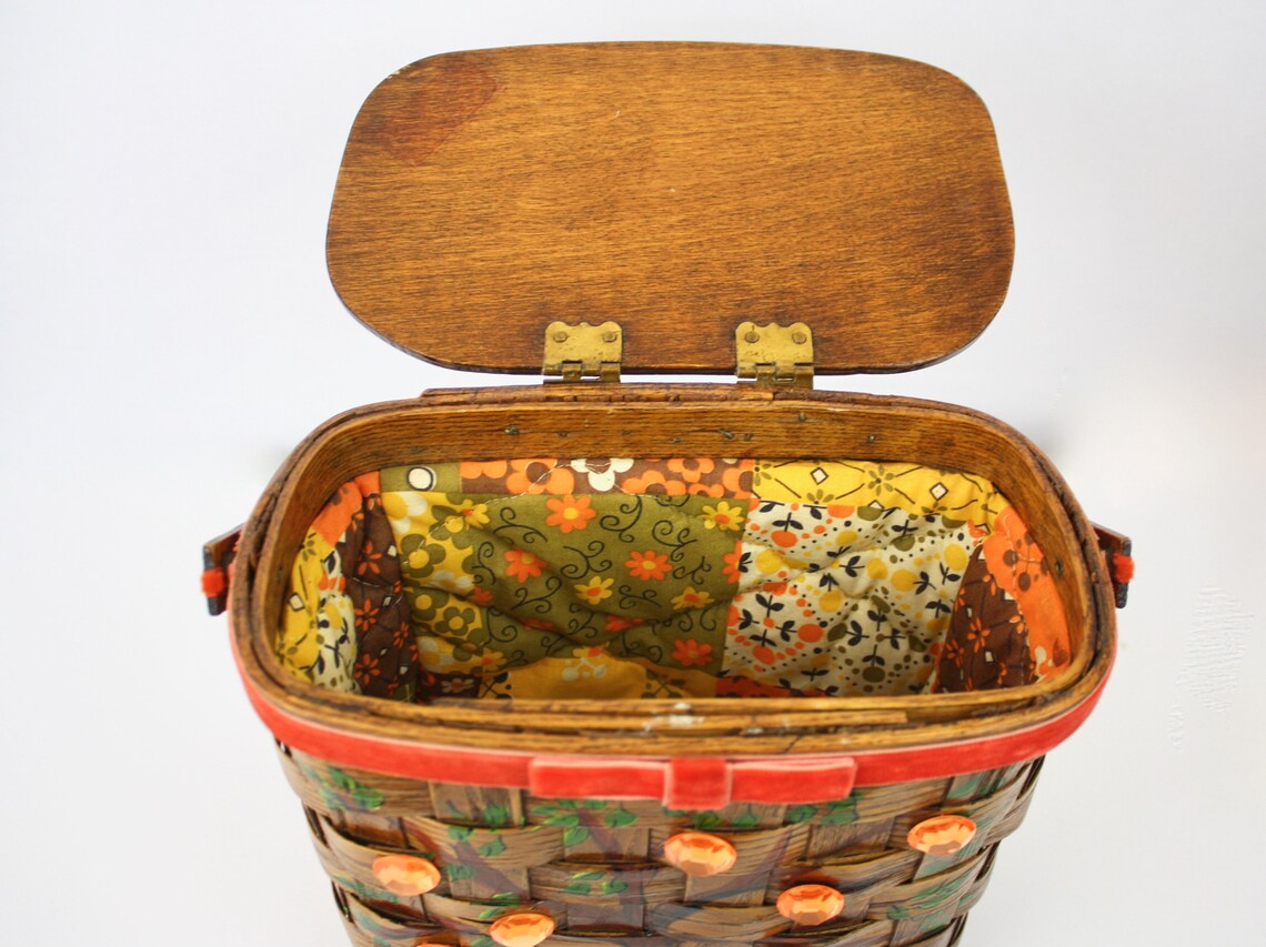 60s Basket Purse Tall Wood Basket Purse Hand-painted Orange Tree W ...