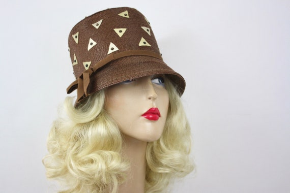 60s Mod Hat Ladies Brown Fine Straw Tall Crown Bucket Style | Etsy España