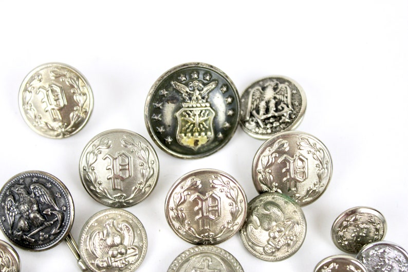 Vintage Military & Crest Buttons Lot 22 Mixed Silver Metal Buttons ...