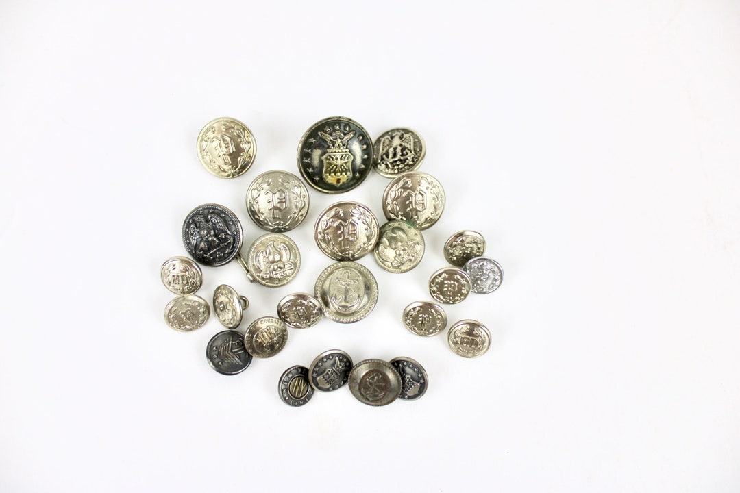 Vintage Military & Crest Buttons Lot 22 Mixed Silver Metal Buttons ...