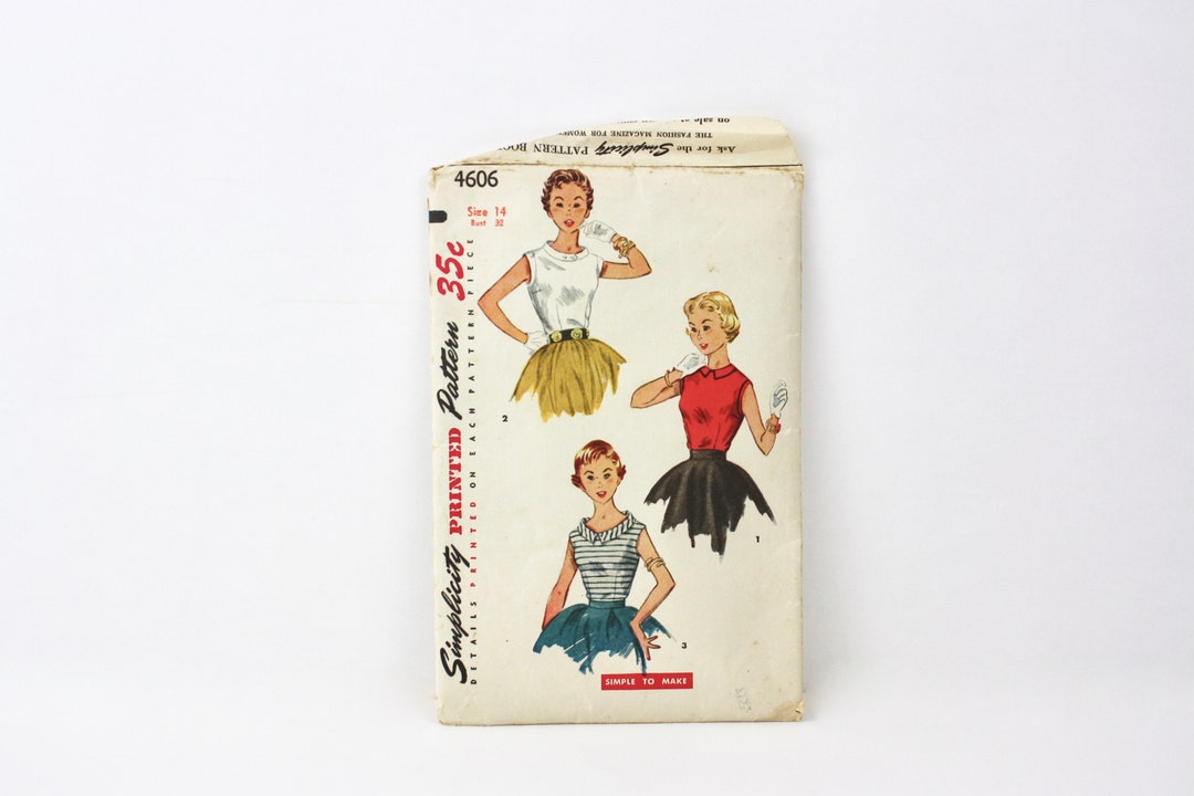 Vintage 50s Simplicity Blouse Pattern Original Printed Fitted Blouse 3 ...