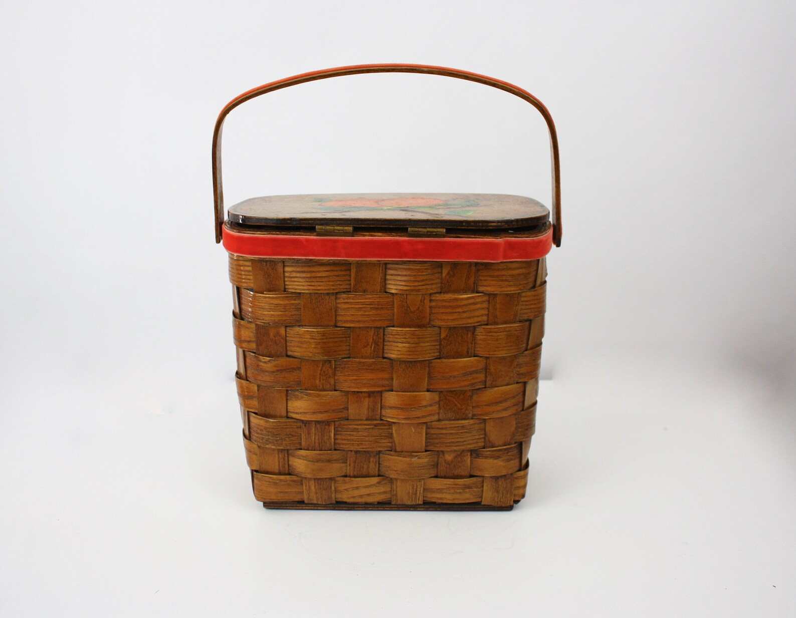 60s Basket Purse Tall Wood Basket Purse Hand-painted Orange Tree W ...