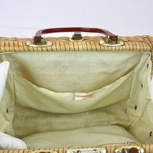 60s Wicker Box Purse Faux Tortoiseshell Lucite Front & Double Handles ...