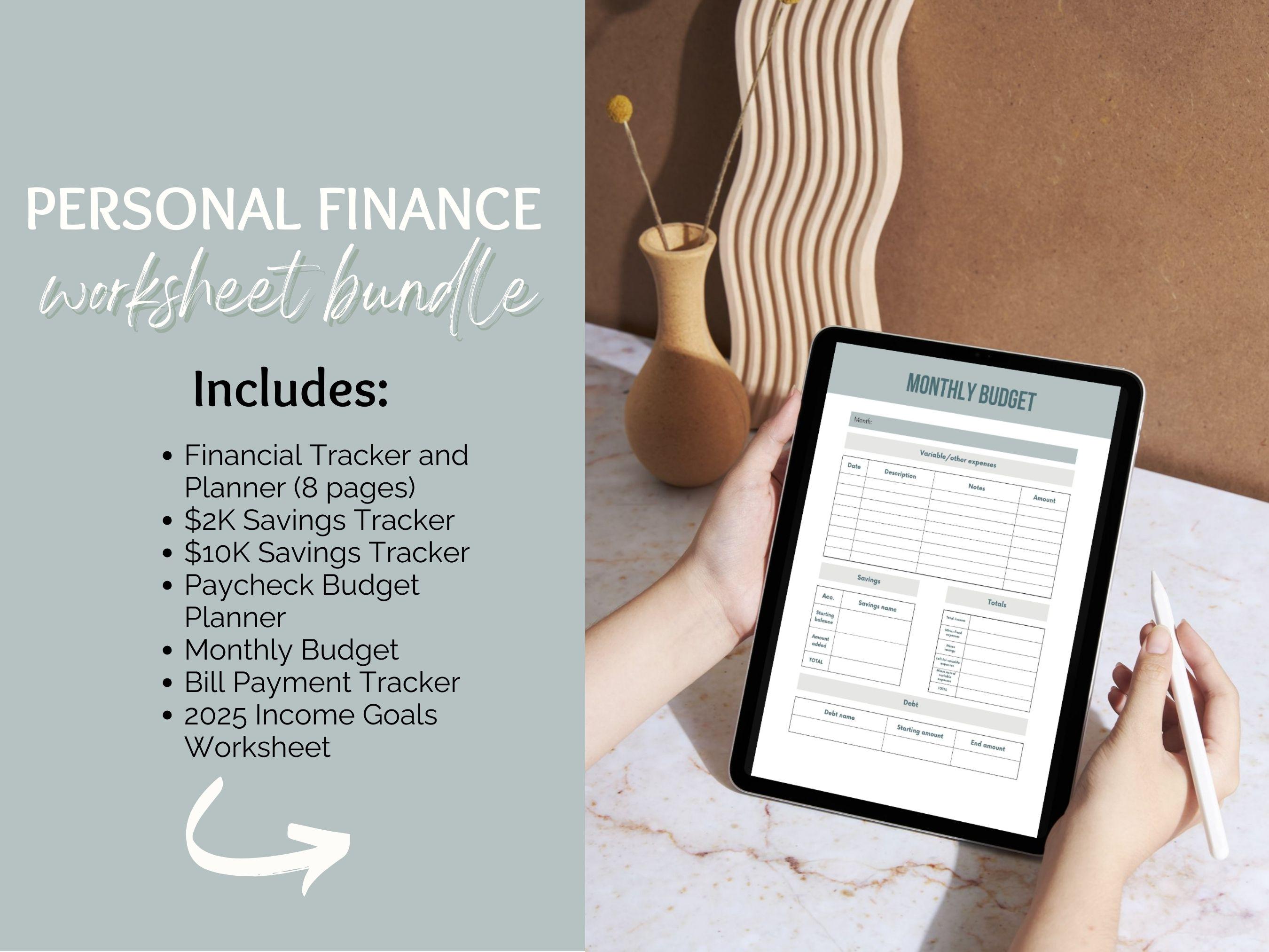 Personal Finance Worksheet Bundle, Editable and Printable Canva ...