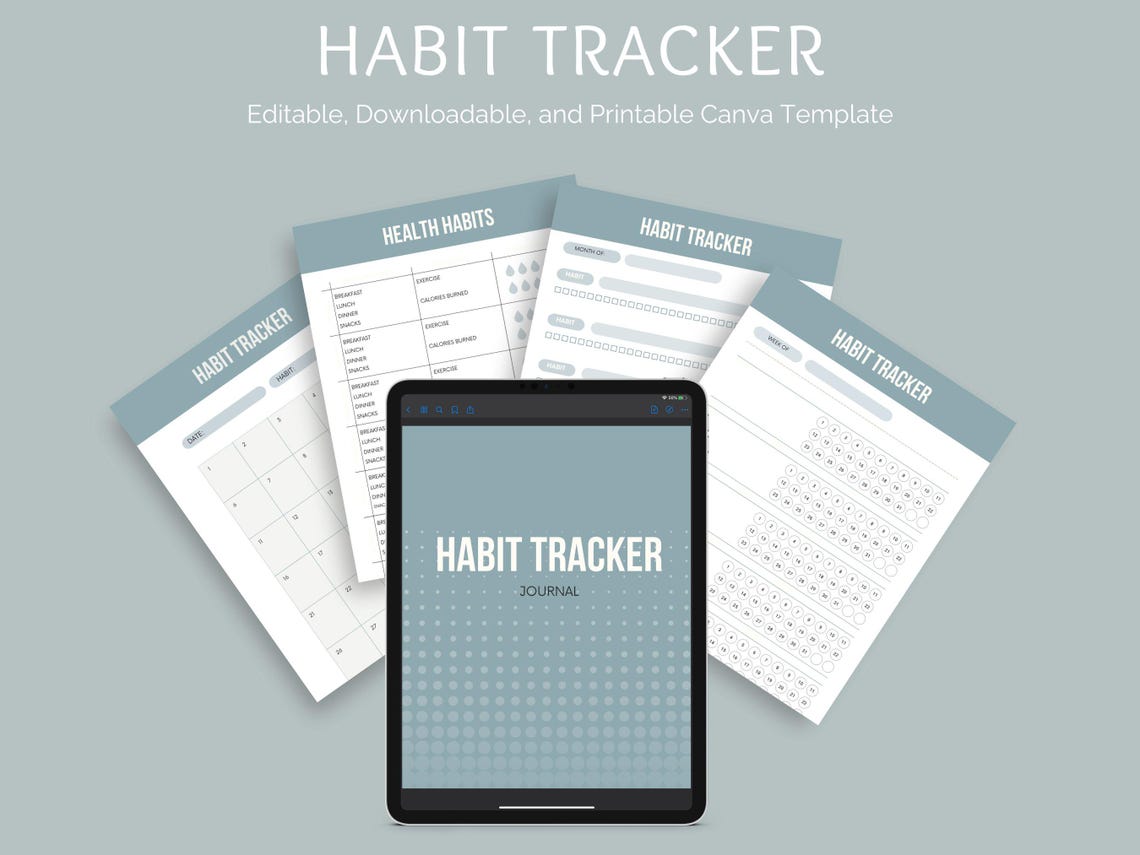 16-page Habit Tracker Canva Template, Editable and Printable, Wellness ...