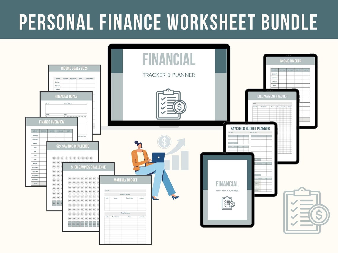Personal Finance Worksheet Bundle, Editable and Printable Canva ...