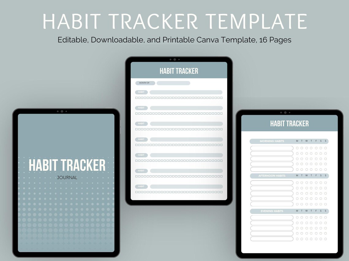 16-page Habit Tracker Canva Template, Editable and Printable, Wellness ...