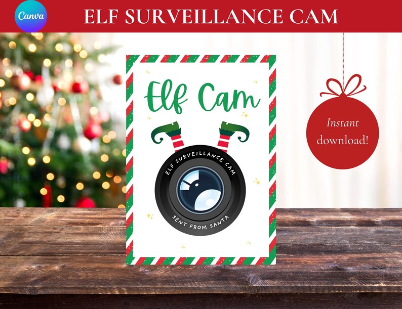 Elf Camera Sign Elf Surveillance Elf Cam Printable Christmas Printables ...