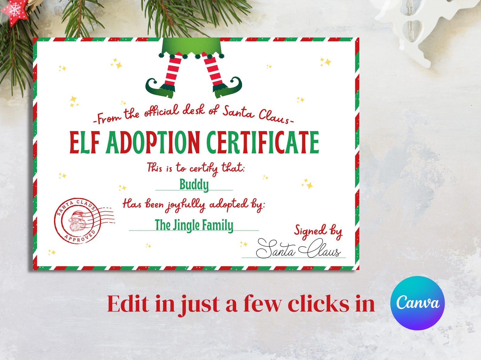 Editable Elf Adoption Certificate | Christmas Printable | Elf on the ...