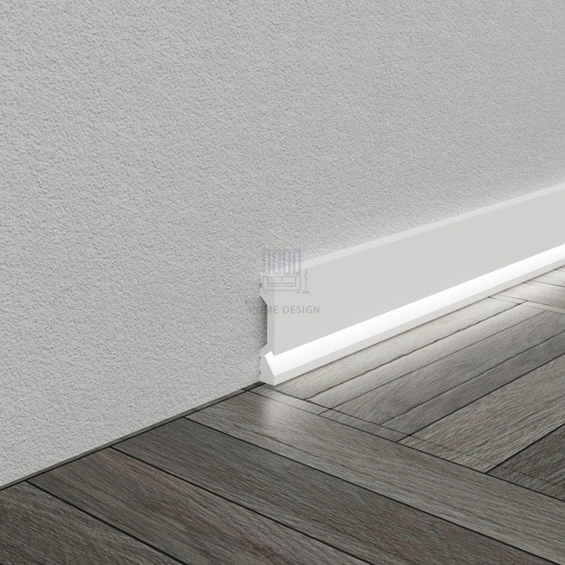 Led Baseboard Molding, White Durable Polimer Skirting Boards, Trim Wall ...