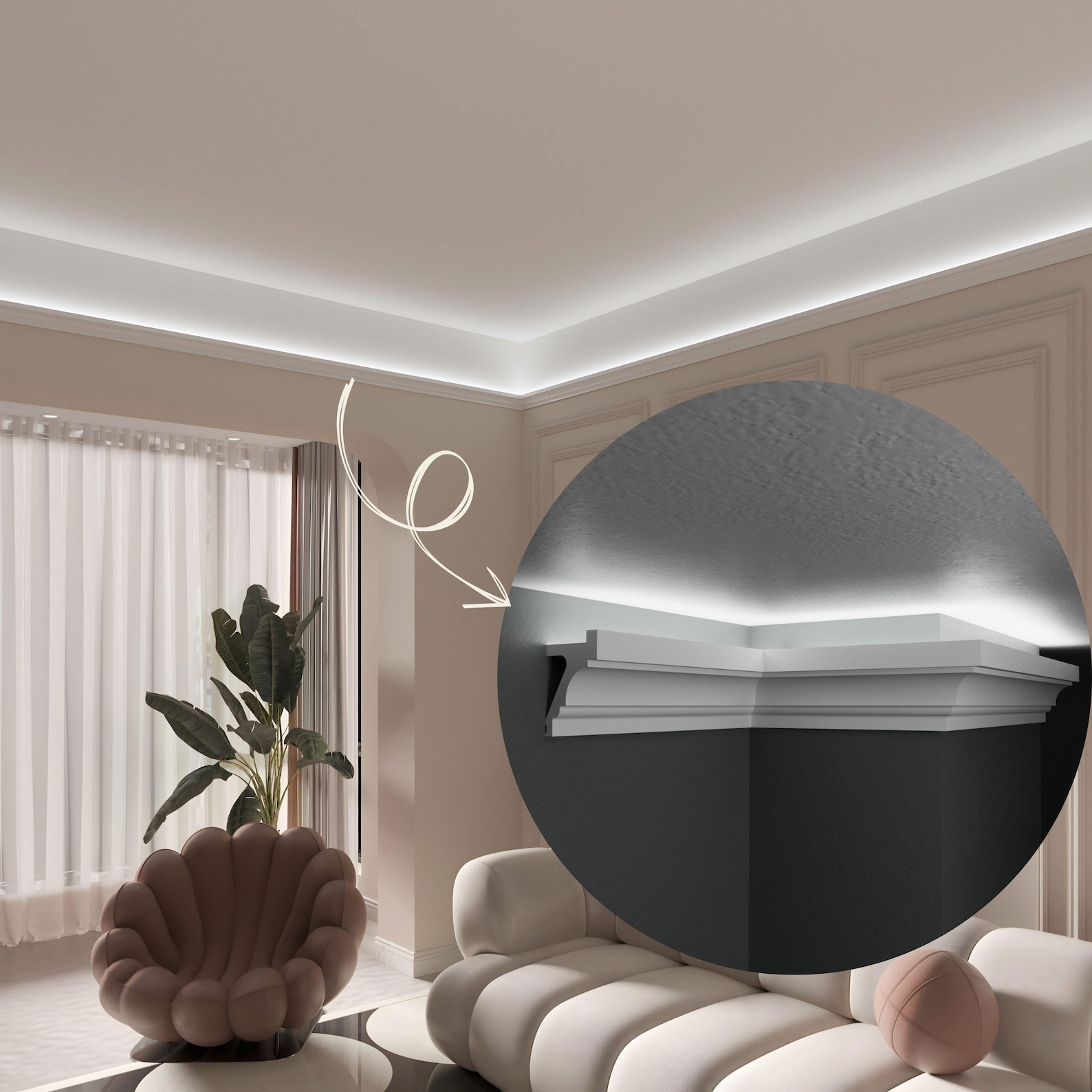 Crown Molding for Ceiling With LED Light, Indirect Lighting Cornice ...