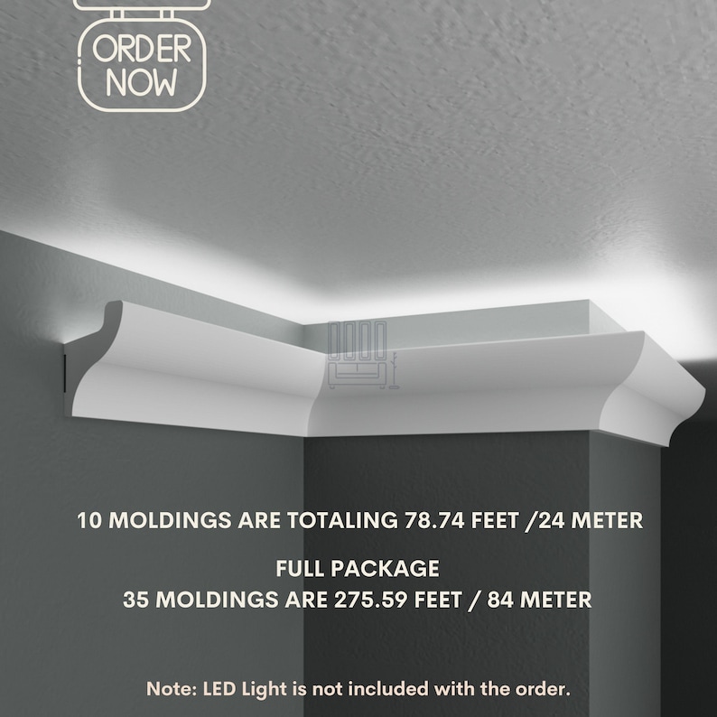Grey Ceiling Coving, Black Crown Molding Indirect Lighting Cornice ...