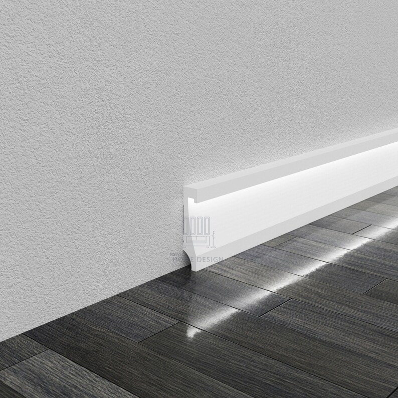 Led Baseboard Molding, White Durable Polimer Floor Moulding, Skirting ...