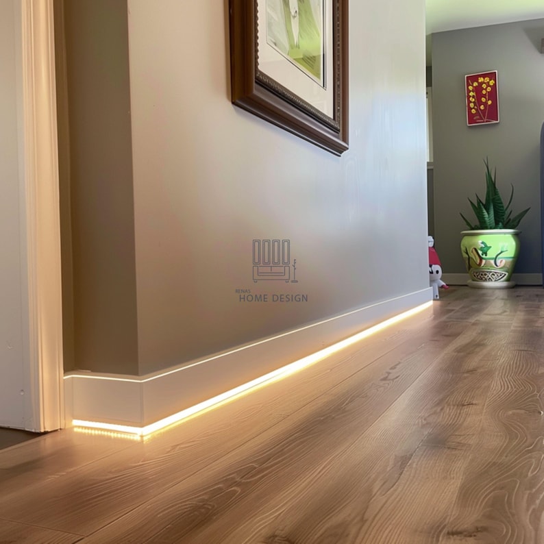 Led Baseboard Molding, White Durable Polimer Skirting Boards, Trim Wall ...