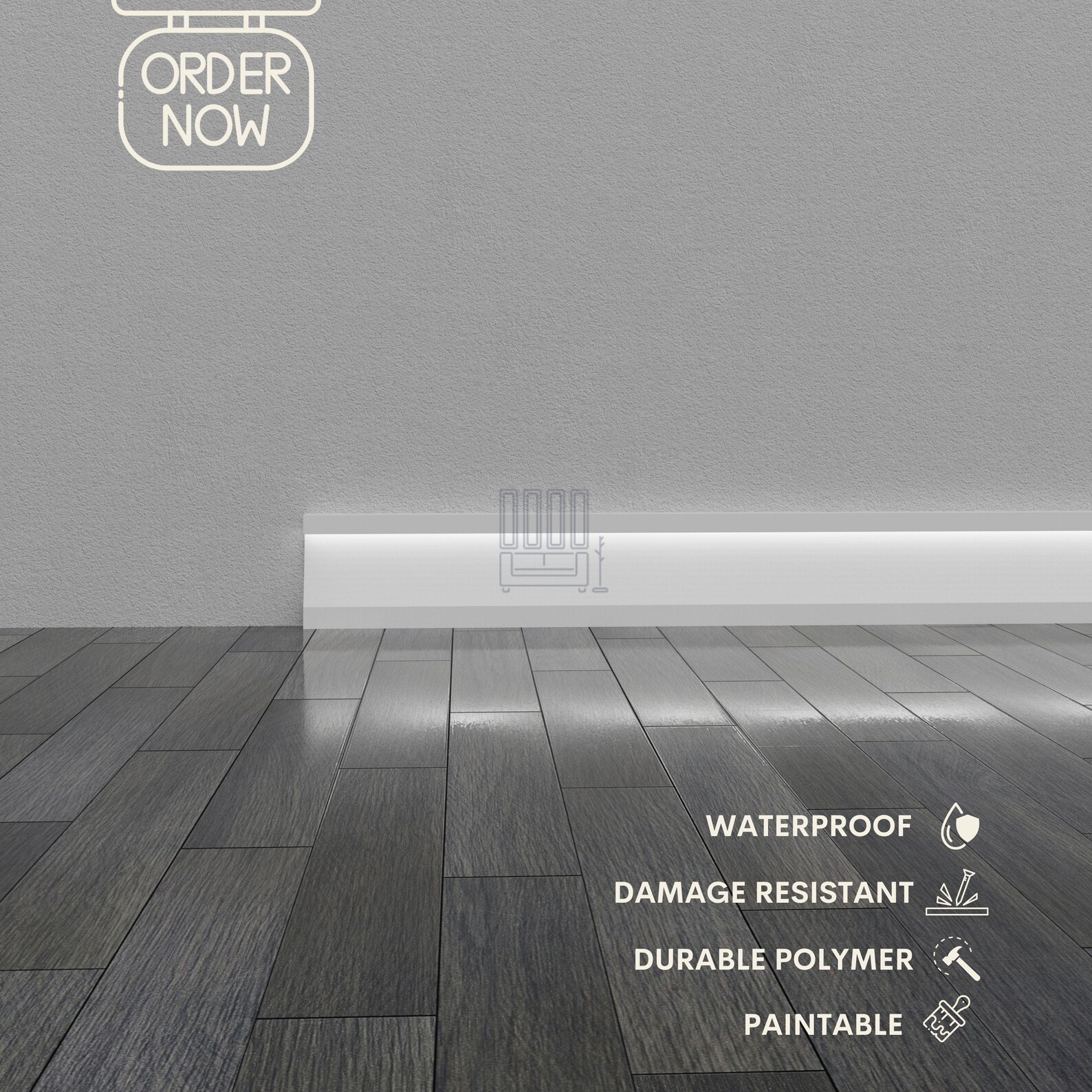 Led Baseboard Molding, White Durable Polimer Floor Moulding, Skirting ...