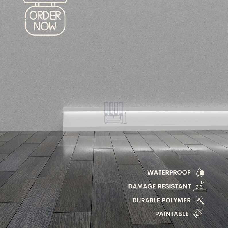 Led Baseboard Molding, White Durable Polimer Floor Moulding, Skirting ...