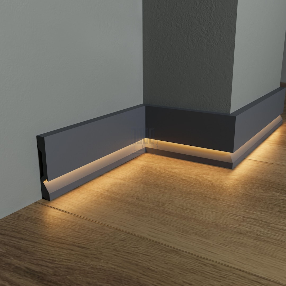 Grey Baseboard Molding, Black Skirting Board, White LED Duct Baseboard ...