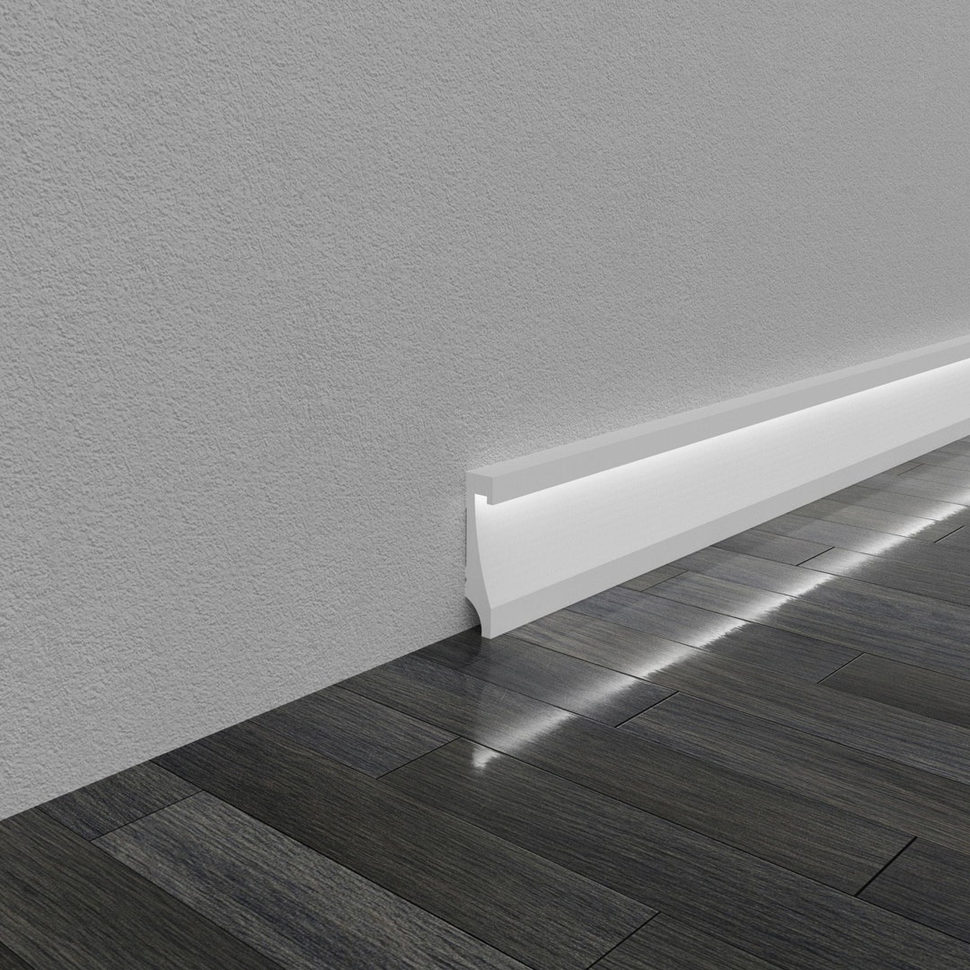 White Baseboard Molding With LED, Durable Polymer Floor Molding ...