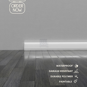 White Baseboard Molding With LED, Accent Wall Durable Polymer Floor ...