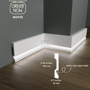 Led Baseboard Molding, White Durable Polimer Floor Moulding, Skirting ...