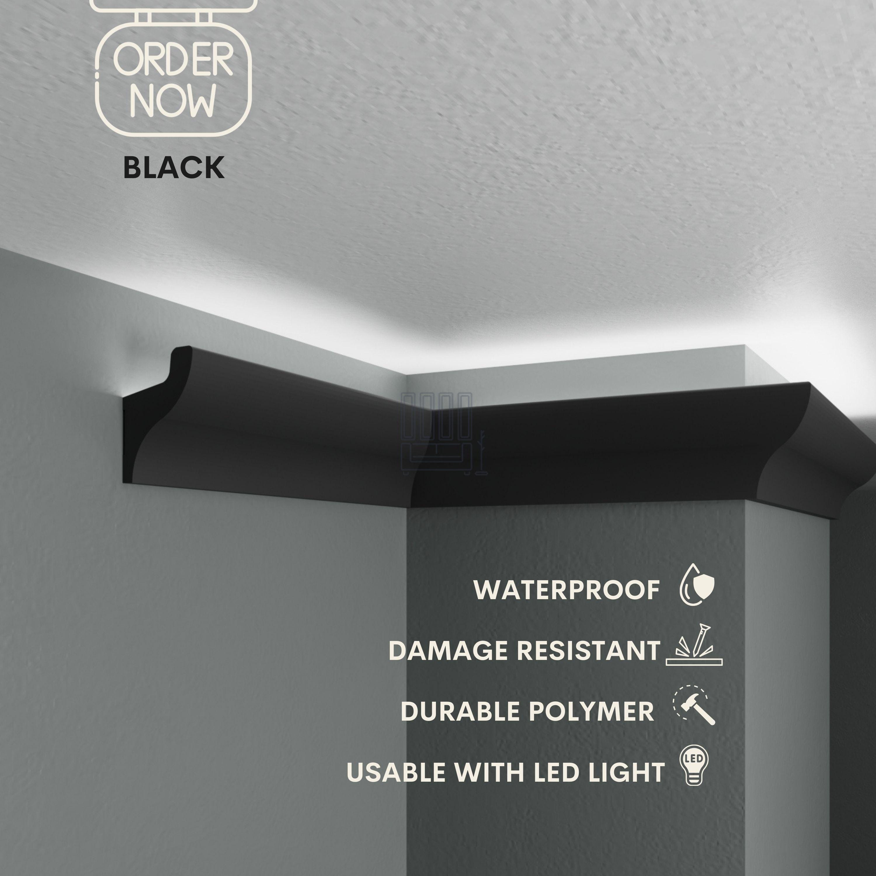 Grey Ceiling Coving, Black Crown Molding Indirect Lighting Cornice Skirting Board White Accent ...