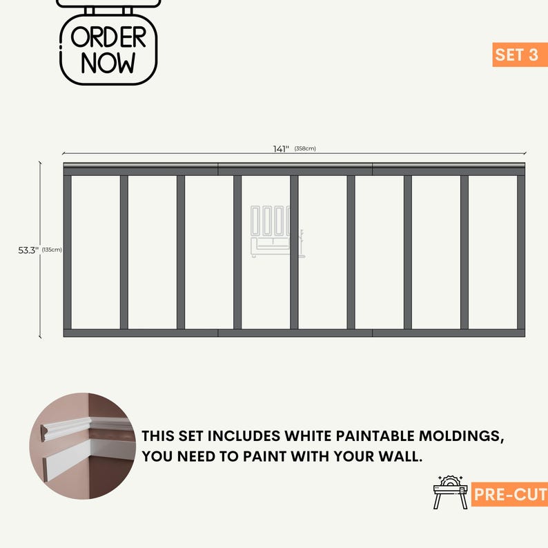 Wainscoting Kit, Half Wall Molding Set, Paintable White DIY Panel ...