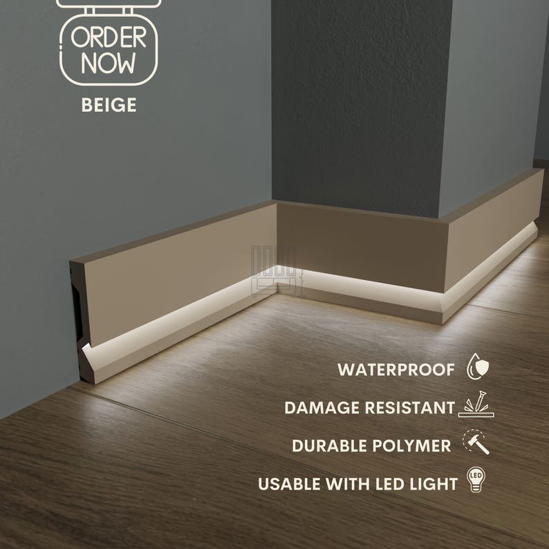 Black Baseboard Molding, Beige, Grey LED Skirting Board, Durable ...