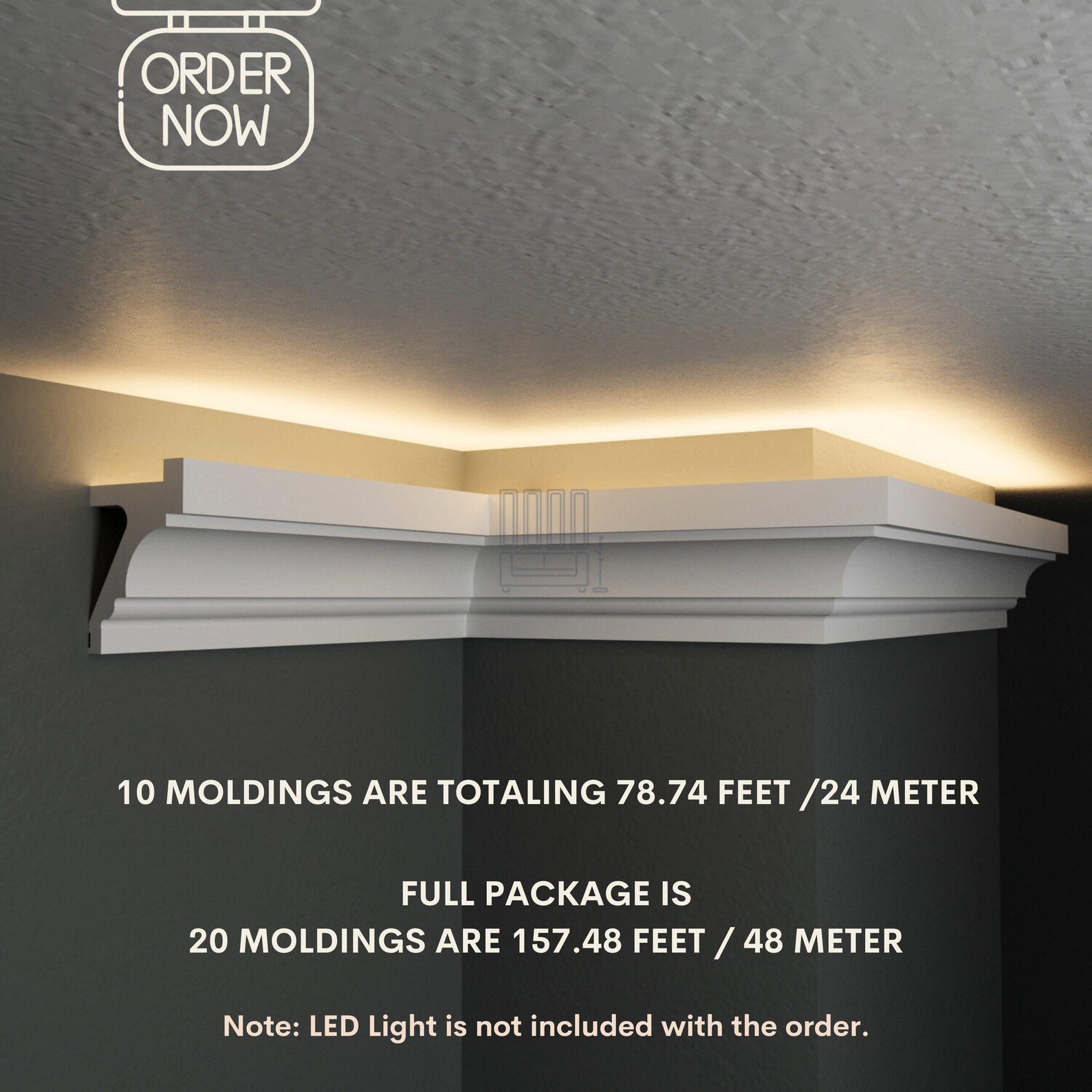 Crown Molding for Ceiling With LED Light, Indirect Lighting Cornice ...