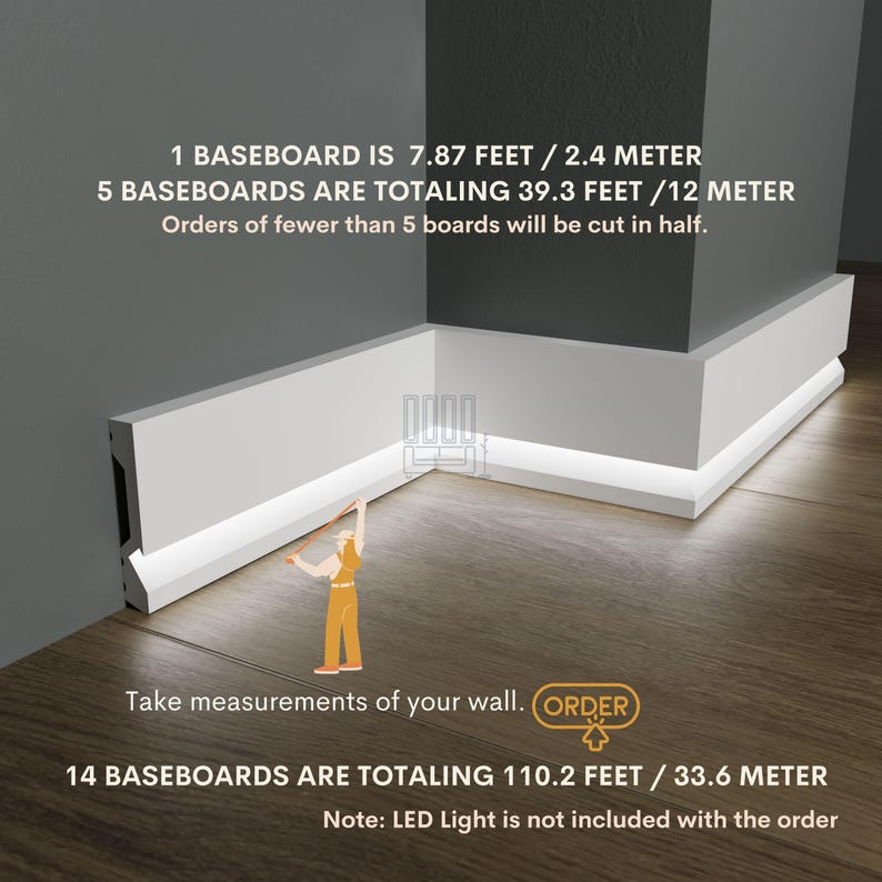 Grey Baseboard Molding, Black, White LED Skirting Board, Durable ...