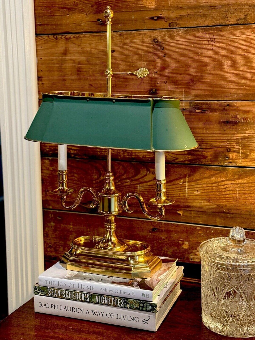 Two-arm Brass Table Lamp With Green Metal Shade - Etsy