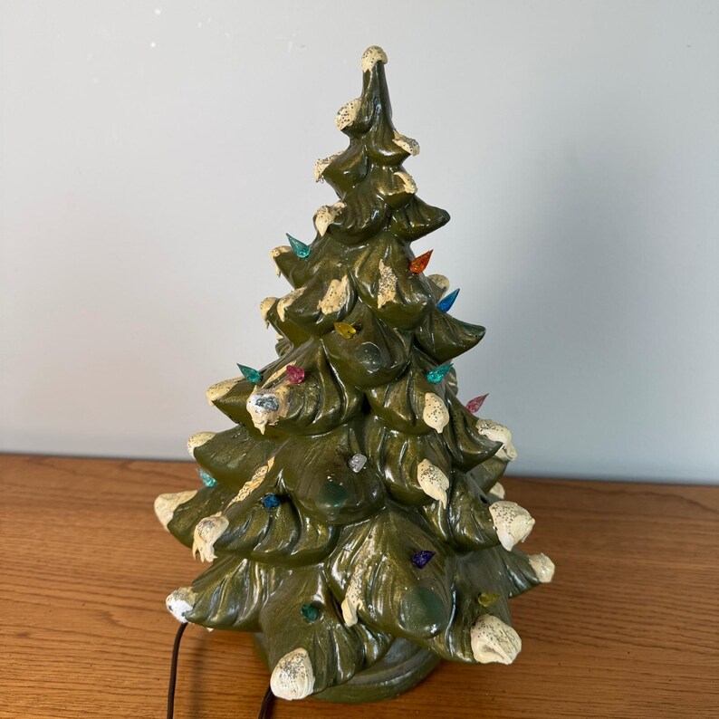 Vintage Ceramic Light up Christmas Tree Green Glitter Twinkling Retro ...