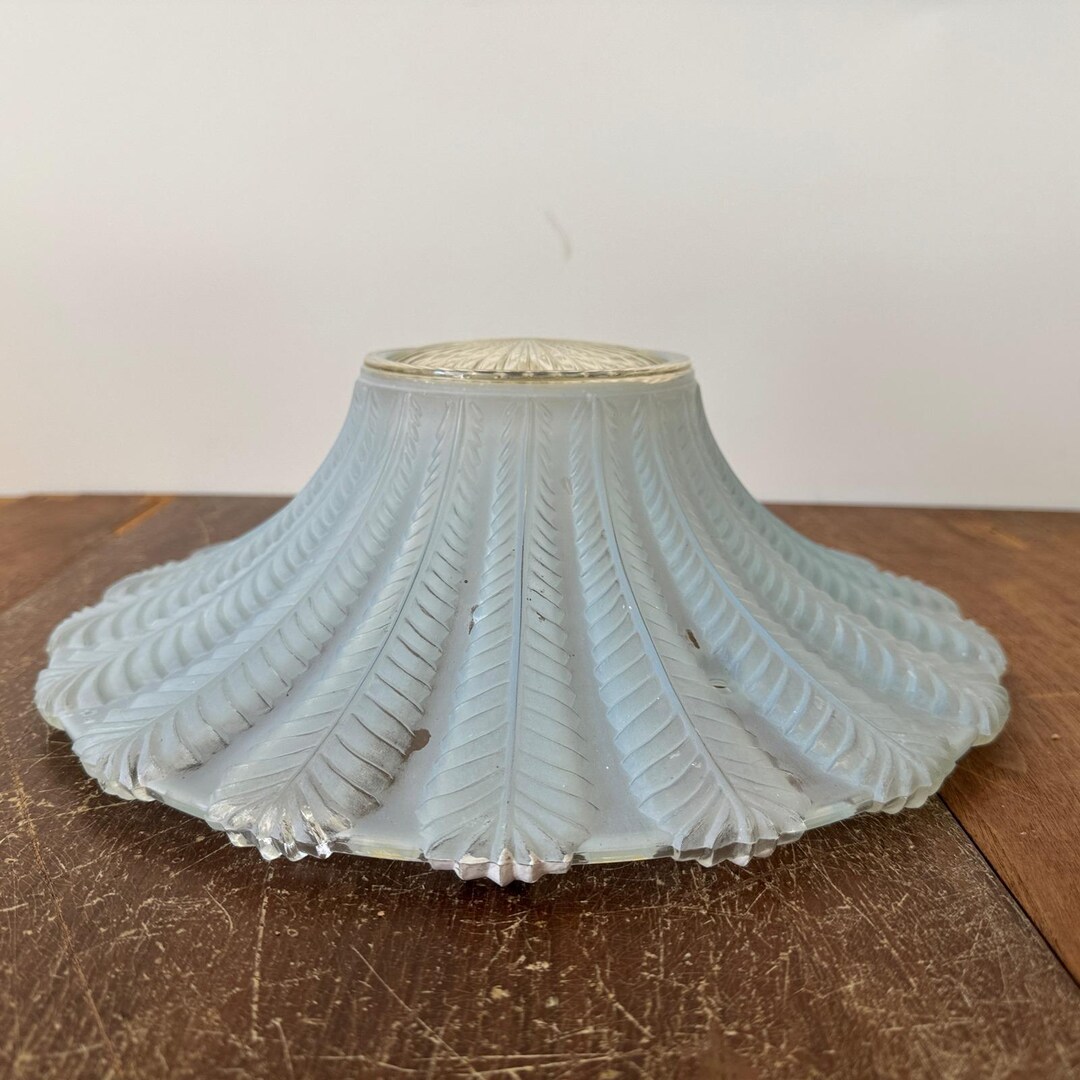 Vintage 1940s MCM Blue Frosted Glass Lampshade Feather Fan Art Deco ...