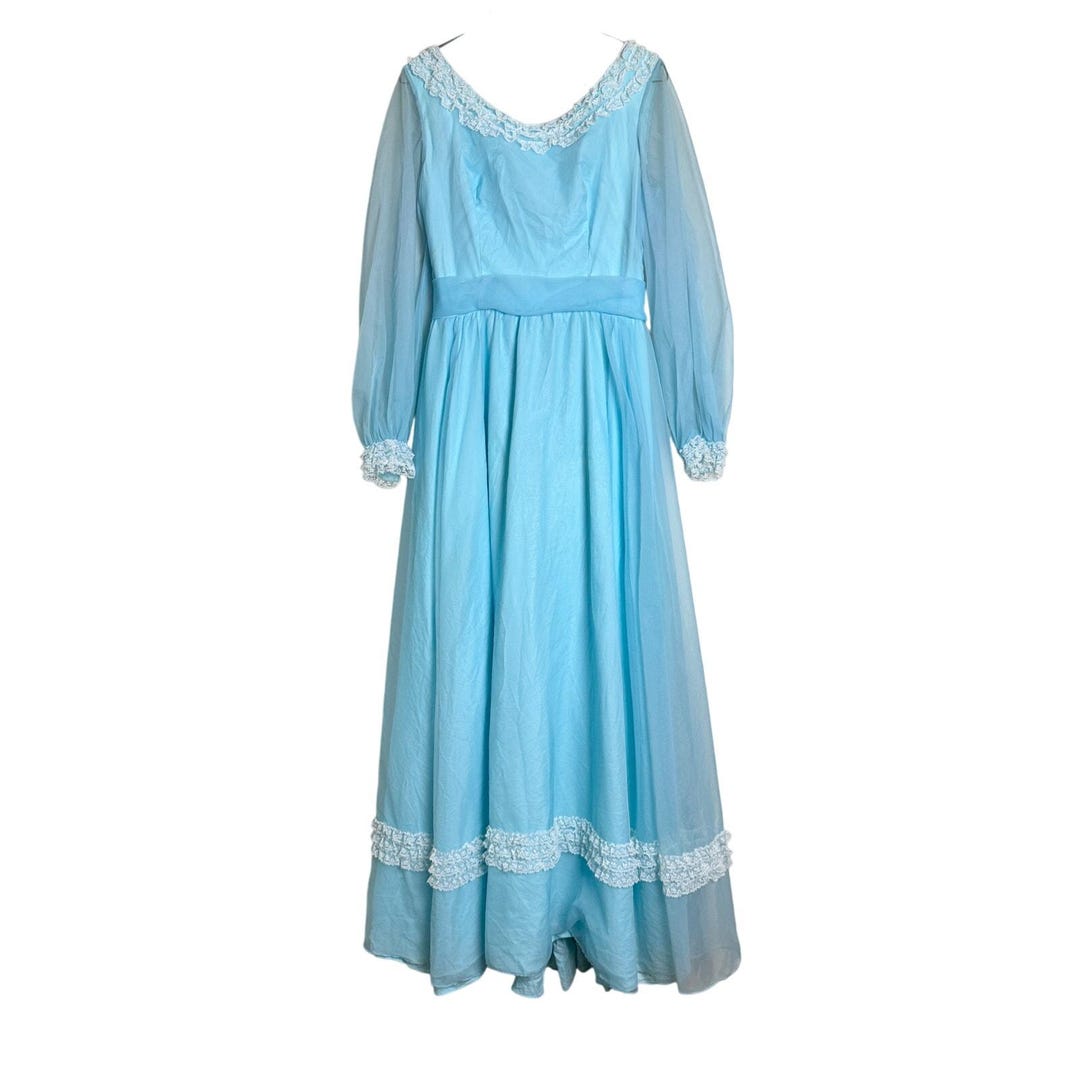 Nadine VINTAGE Pastel Blue White Lace Accent Formal Long Sleeve Dress ...