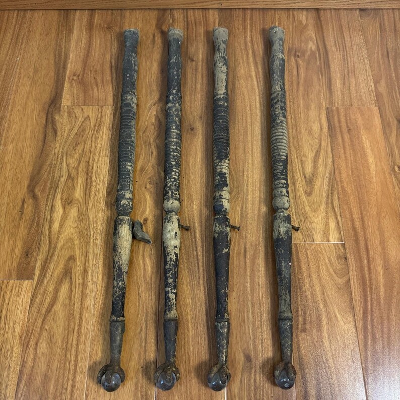 Antique Solid Wood Carved Turned Cast Iron Eagle Claw Glass Table Legs ...