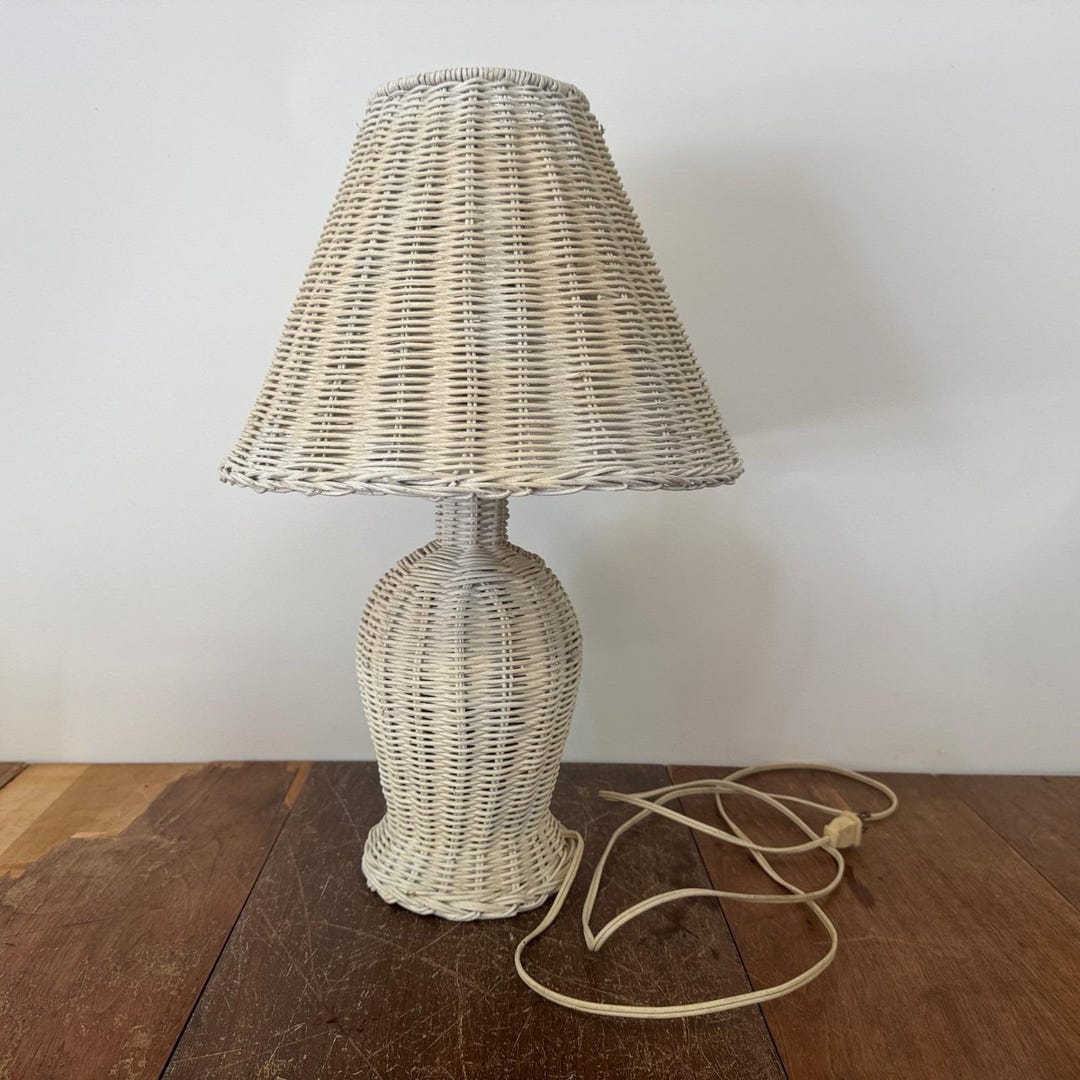 Vintage Wicker Table Lamp With Shade Coastal Cottagecore Home Decor ...