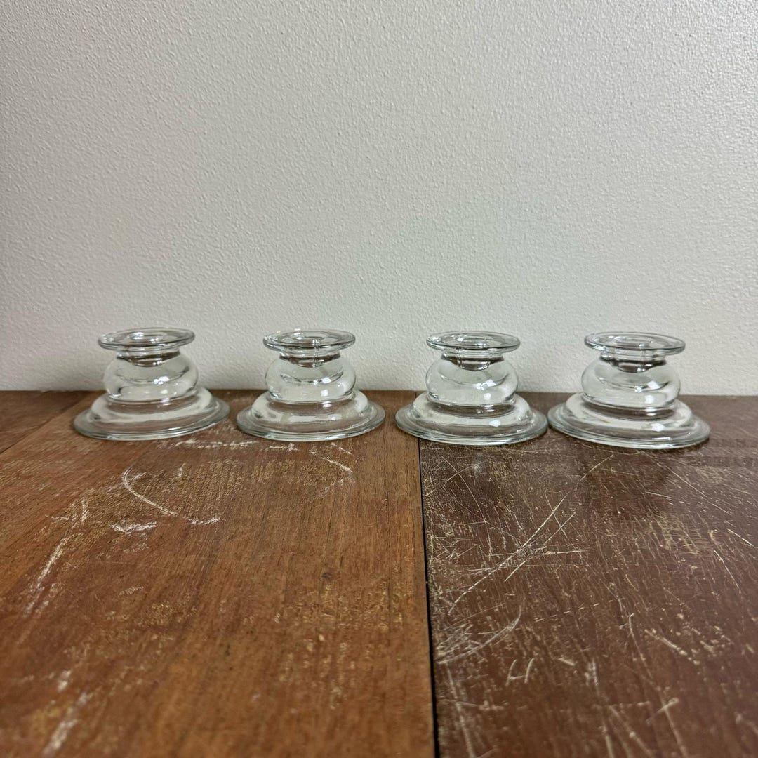 Federal Glass Pressed Clear Glass Candle Holders Depression Era Set of ...