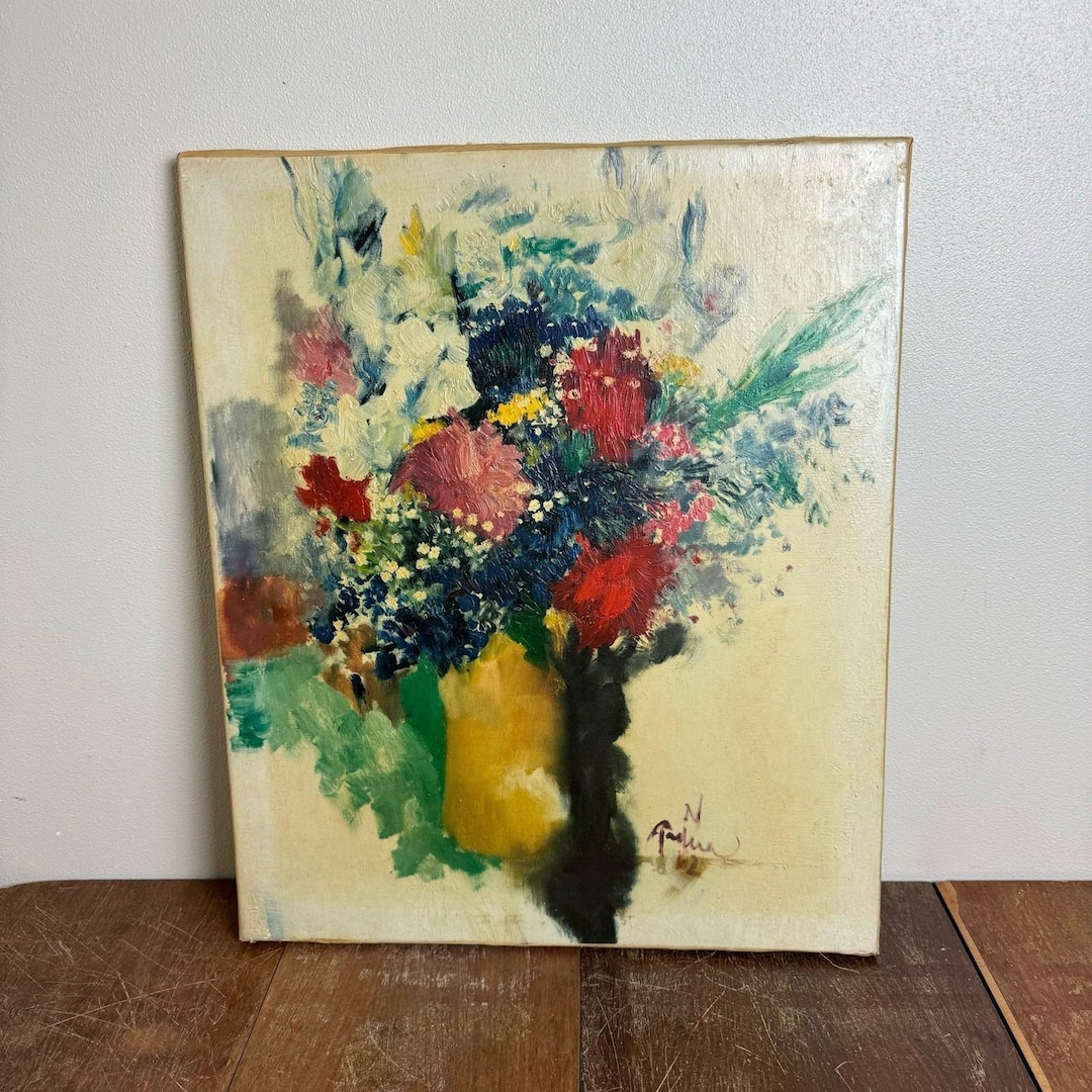 Paul Matthias Padua Flowers on White Background Original Painting 1962 ...